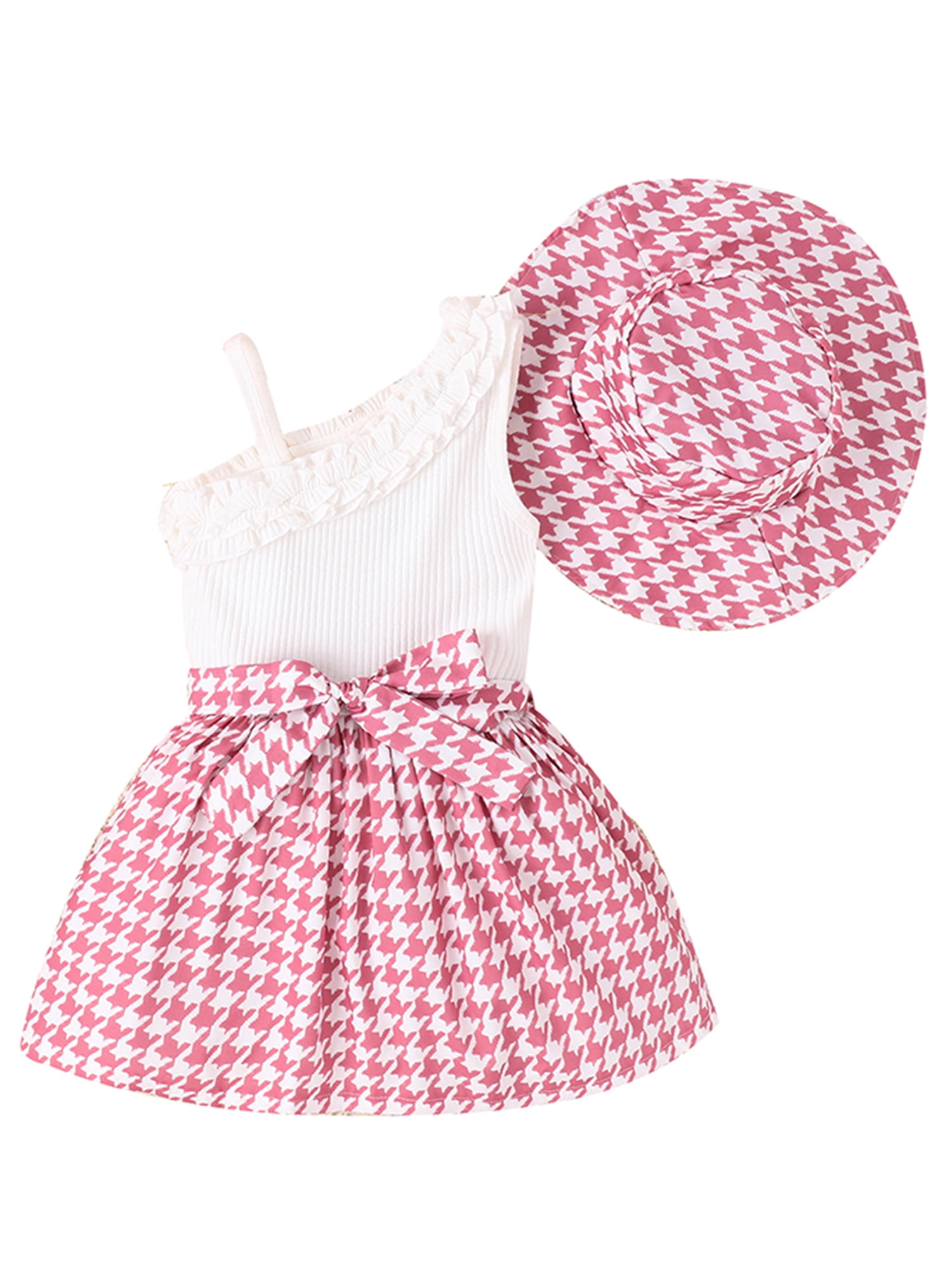 TFFR Little Girls Ruffle Dress Sleeveless One Shoulder Houndstooth ...