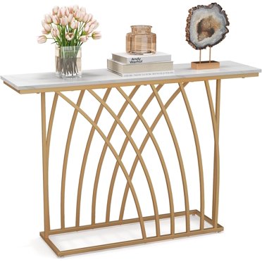 "Tribesigns Golden 42.5"" Console Table, Modern White Faux Marble ...