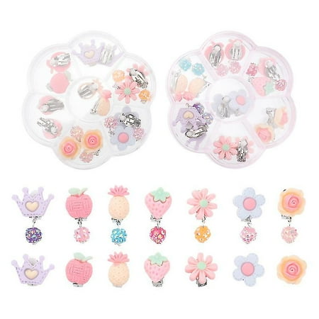 SHTUUYINGG 14 Pairs Kids Ear Clip Set Cartoon Earrings Kit Anti-allergy ...