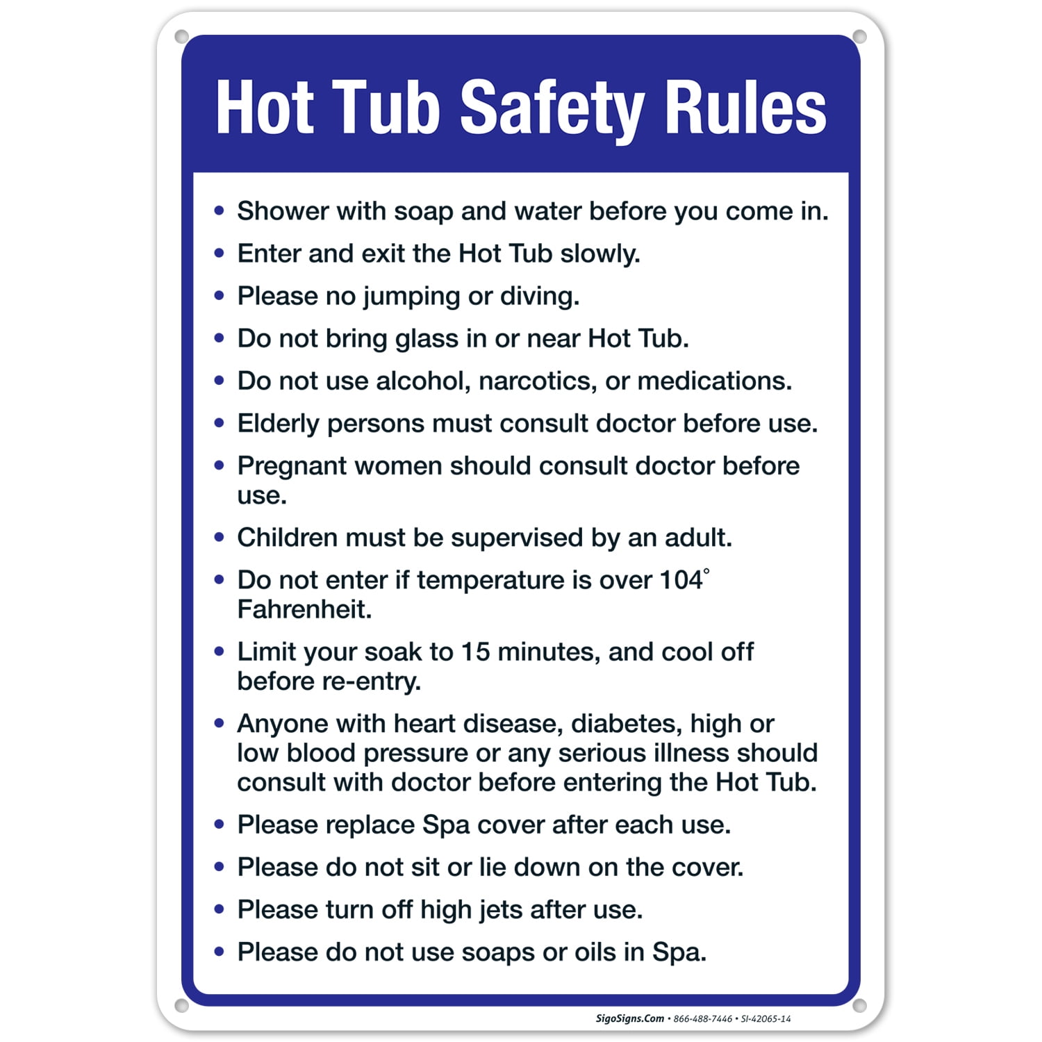 Hot Tub Safety Rules Sign, Pool Sign, 10x14 Aluminum - Walmart.com