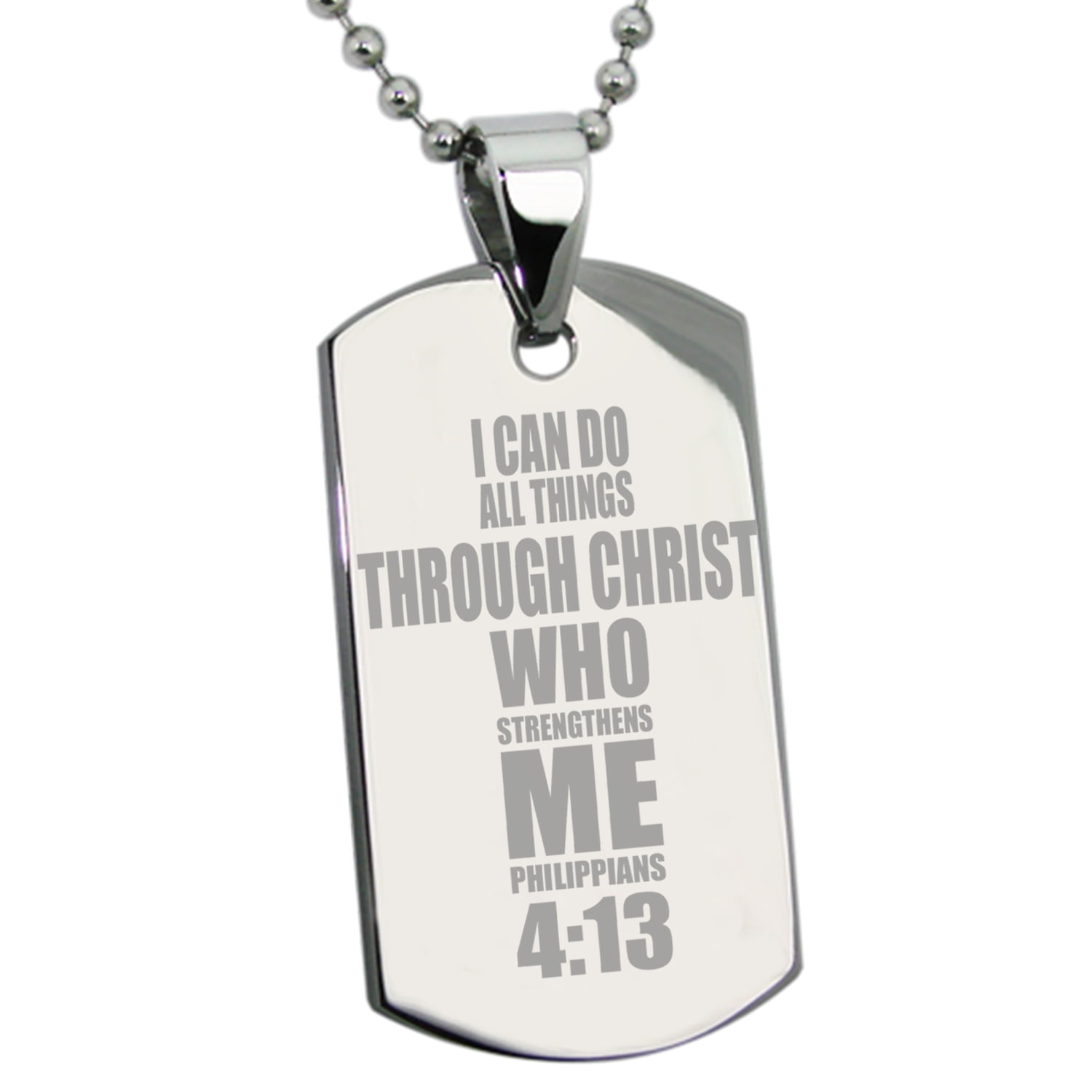 Stainless Steel Philippians 4:13 Bible Verse Engraved Dog Tag Pendant ...