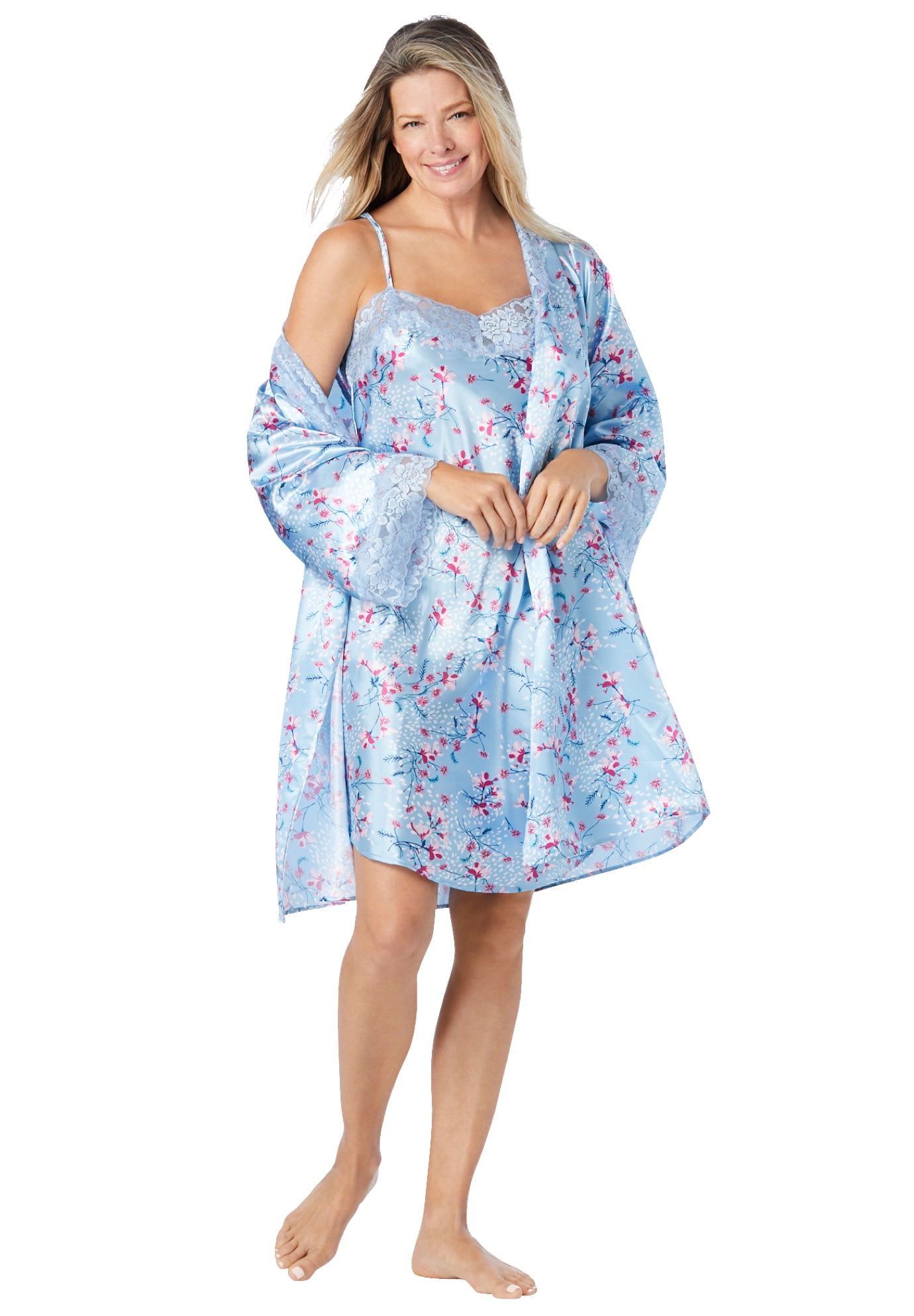 Amoureuse Women's Plus Size The Luxe Satin Short Peignoir Set Pajamas ...