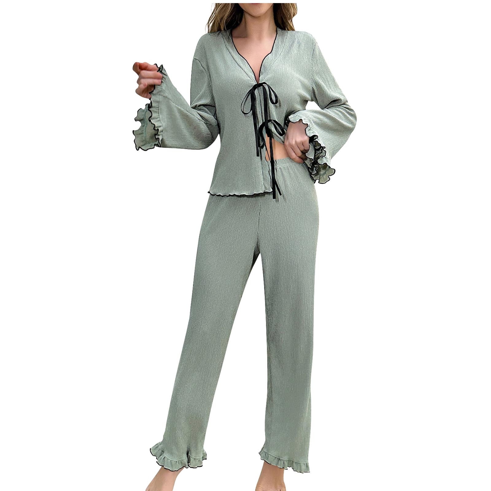Click here for Meetotime Pajamas For Women Set Solid Color Ruffle... prices