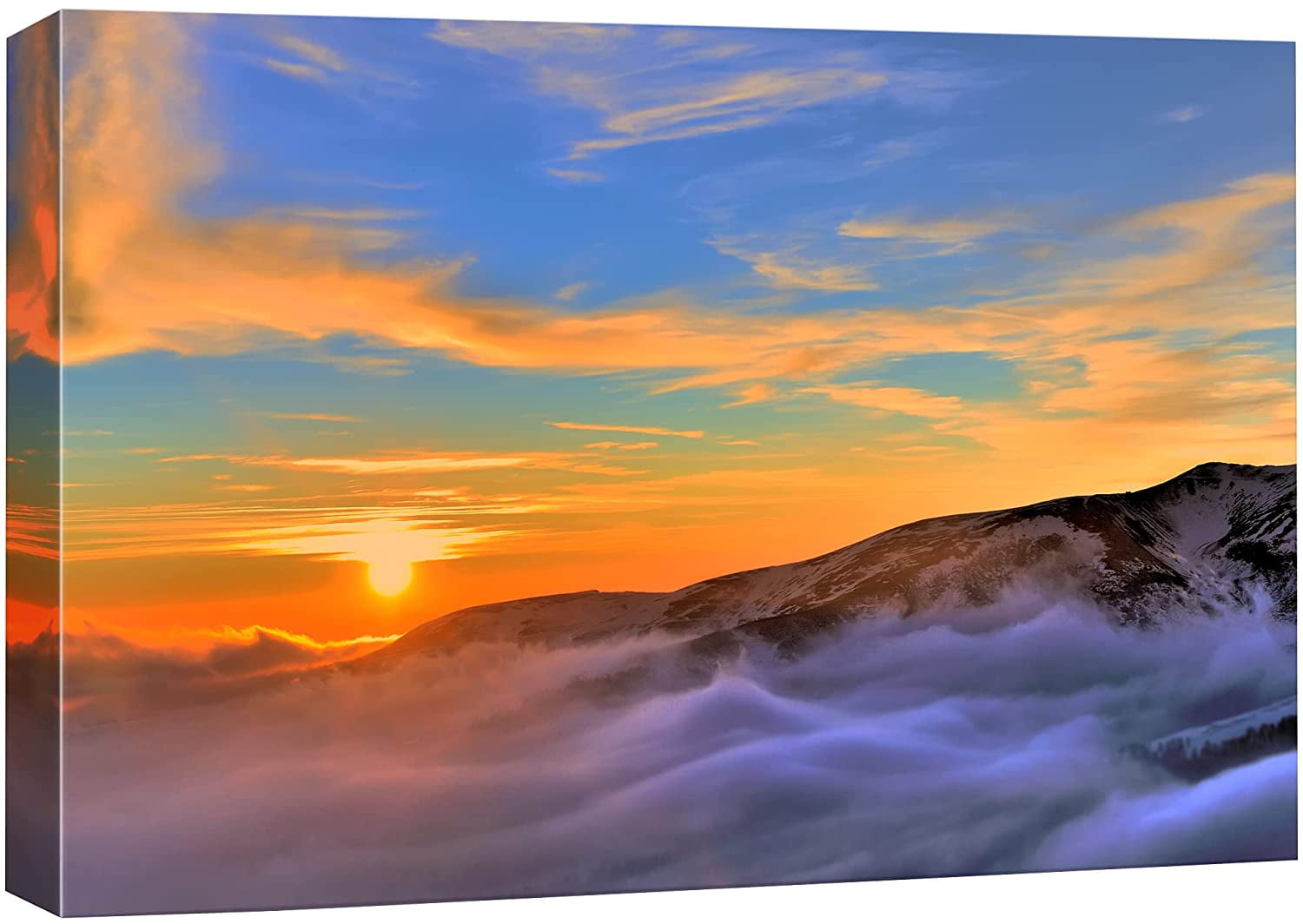 IDEA4WALL Canvas Wall Art Orange, Blue Sunset Over Yellow Skyline ...