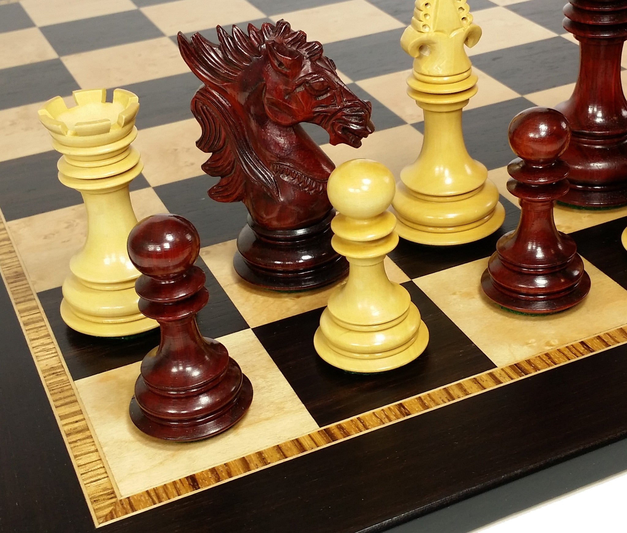 BLOOD ROSEWOOD DRAGON 4 5/8" Large Staunton Chess Set W 20" Ebony Board ...