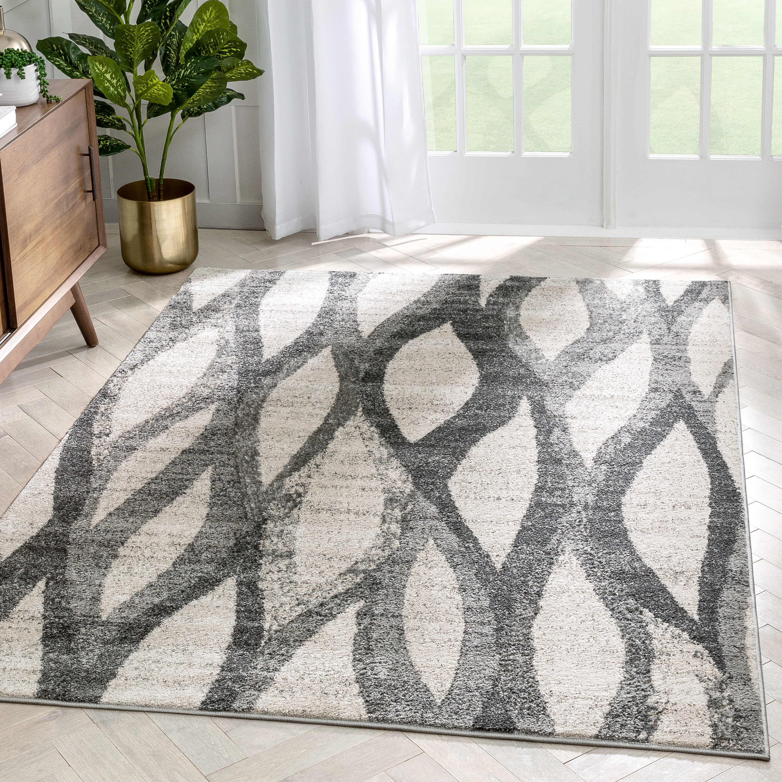 Well Woven Pamplona Ivory & Grey Wavy Lines Abstract Geometric Pattern ...