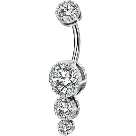 Navel piercing in 316L surgical steel with transparent cubic zirconia ...