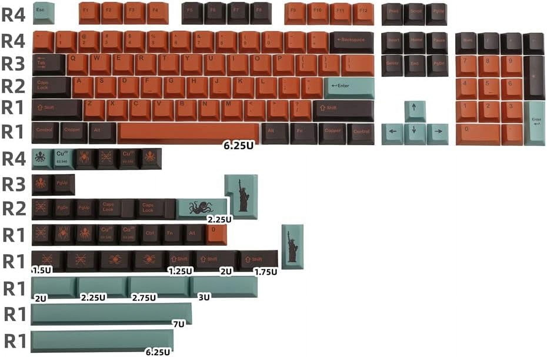 SHIQI-GMK Copper PBT Keycap 142 Keys Cherry Profile DYE Subbed Retro ...