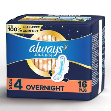 Always Maxi Size 4 Overnight Pads with Wings, Unscented, 28 Count ...