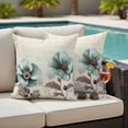 Blue Green Floral Outdoor Waterproof Throw Pillow Covers 26x26 Set of 2 ...