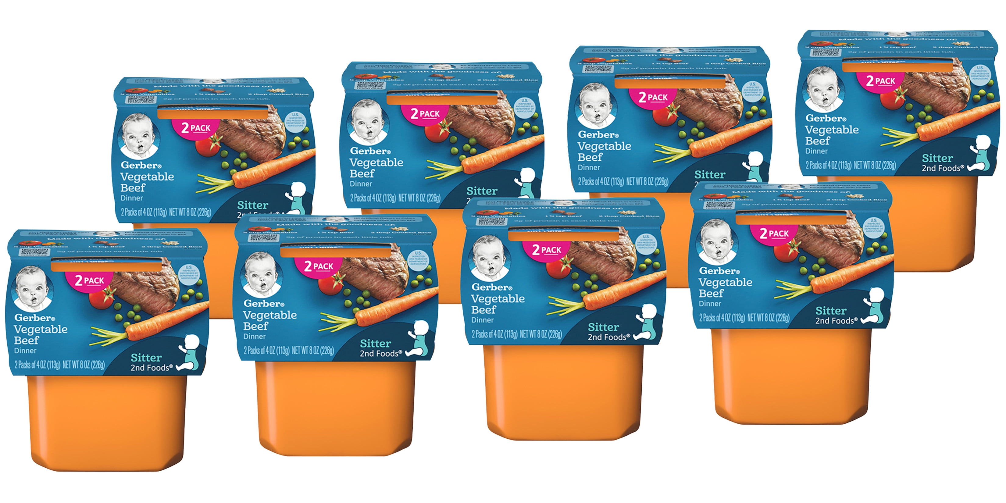 Gerber Stage 2 Baby Food, Vegetable Beef Dinner, 4 oz Tub, 16 Pack ...