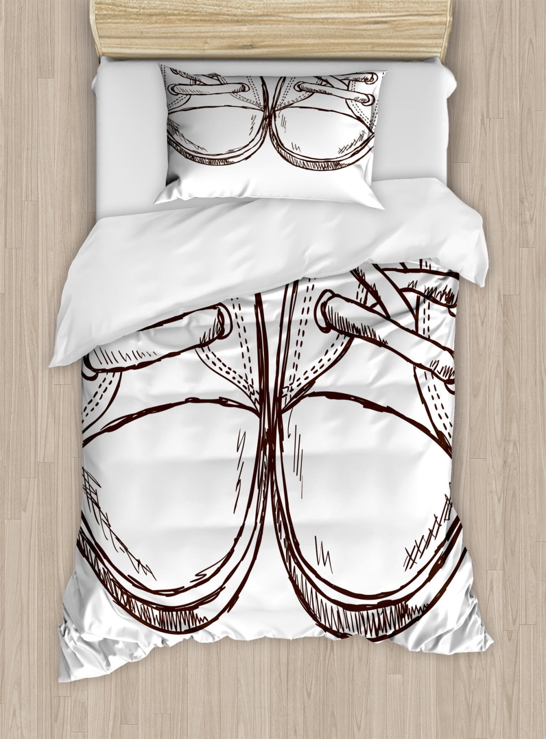 Doodle Duvet Cover Set Twin Size, Sneakers in Hand Drawing Style Casual ...
