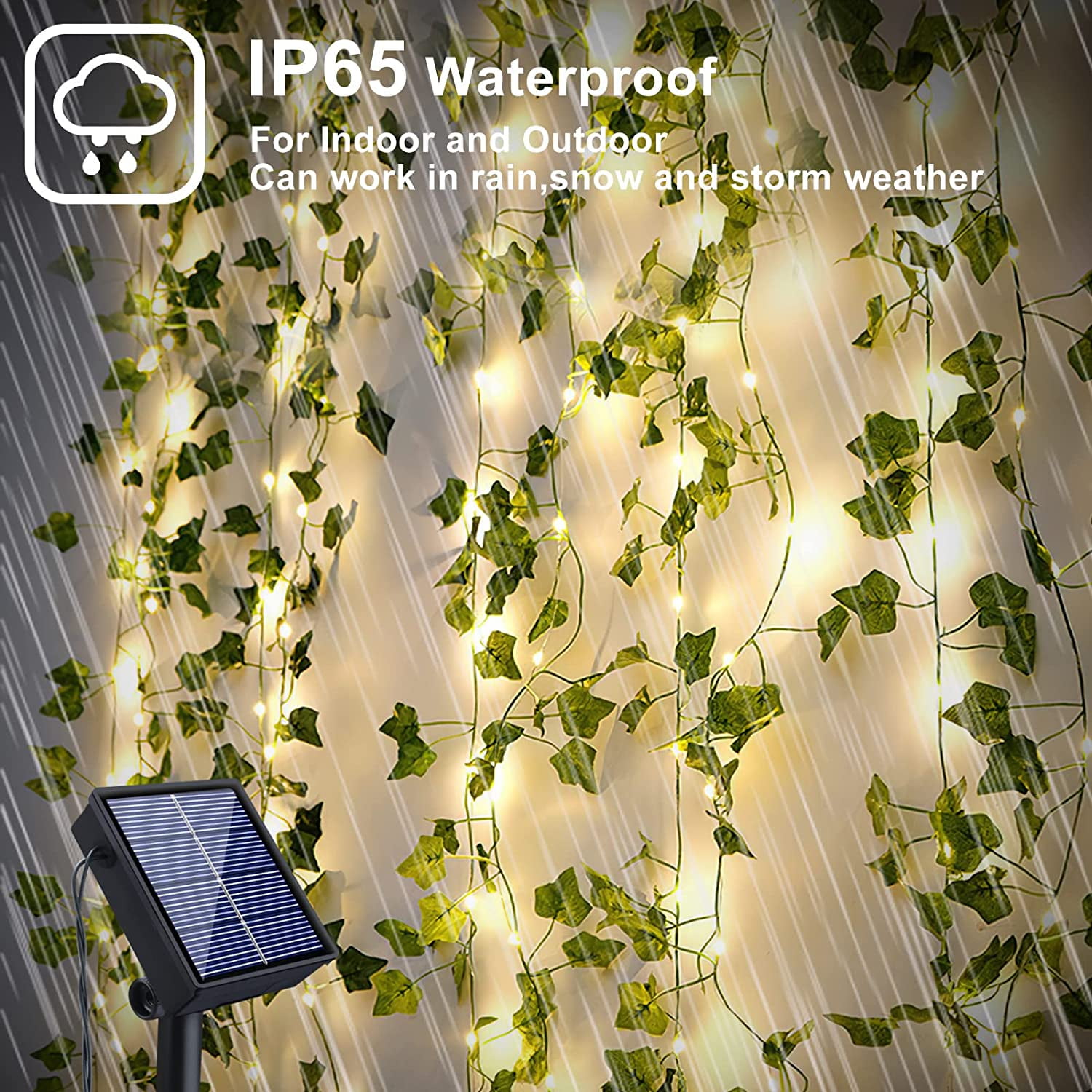 YANSION Solar Ivy String Lights, 16.4ft 50LEDs Artificial Maple Leaf ...