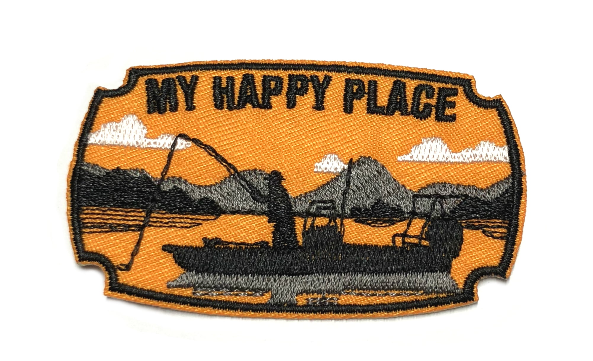 My Happy Place Fishing Embroidered Patch Iron/Sew-On Applique Travel ...