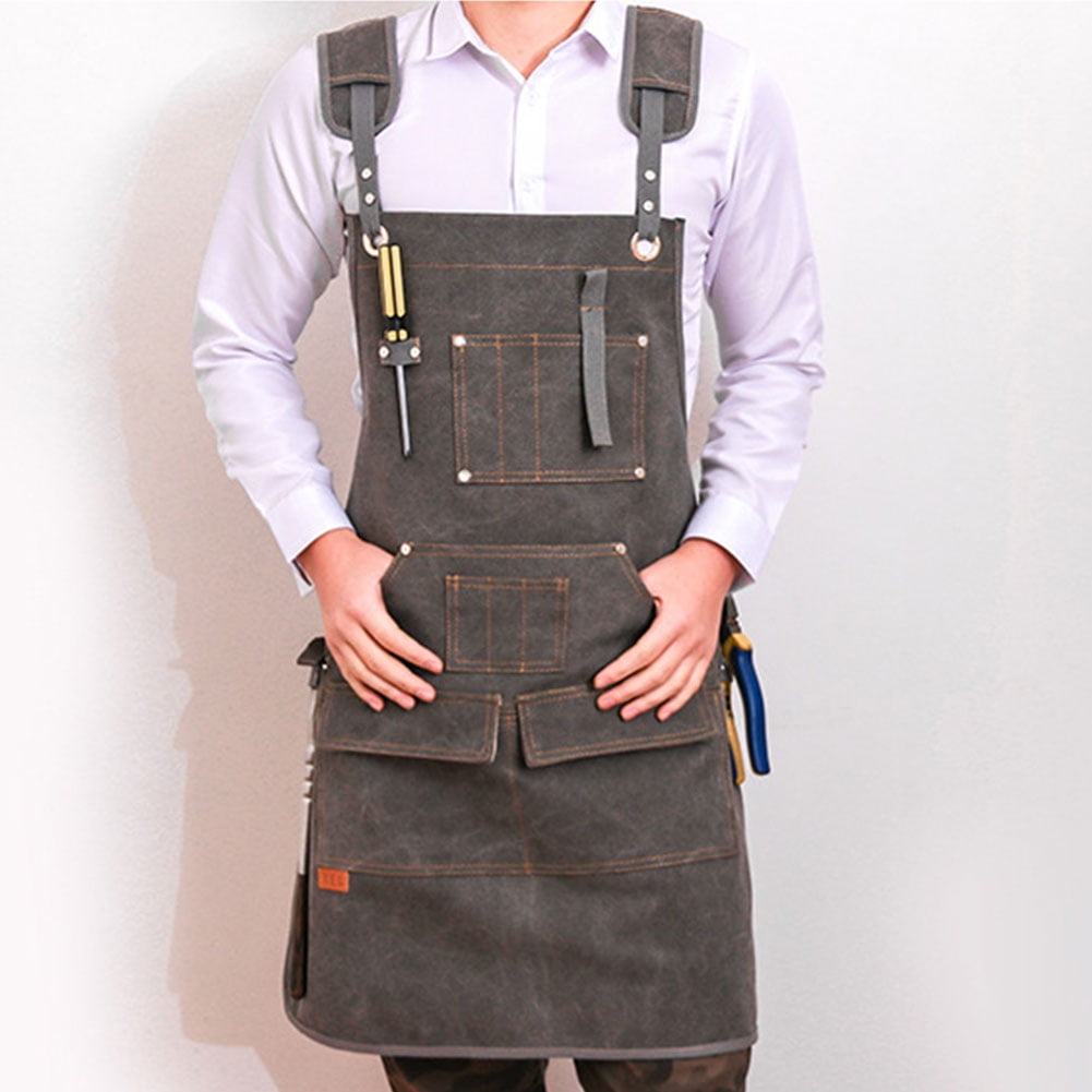 Tool Apron Men Women Adjustable Waxed Canvas Apron Heavy Duty Utility Apron with Pockets for ...