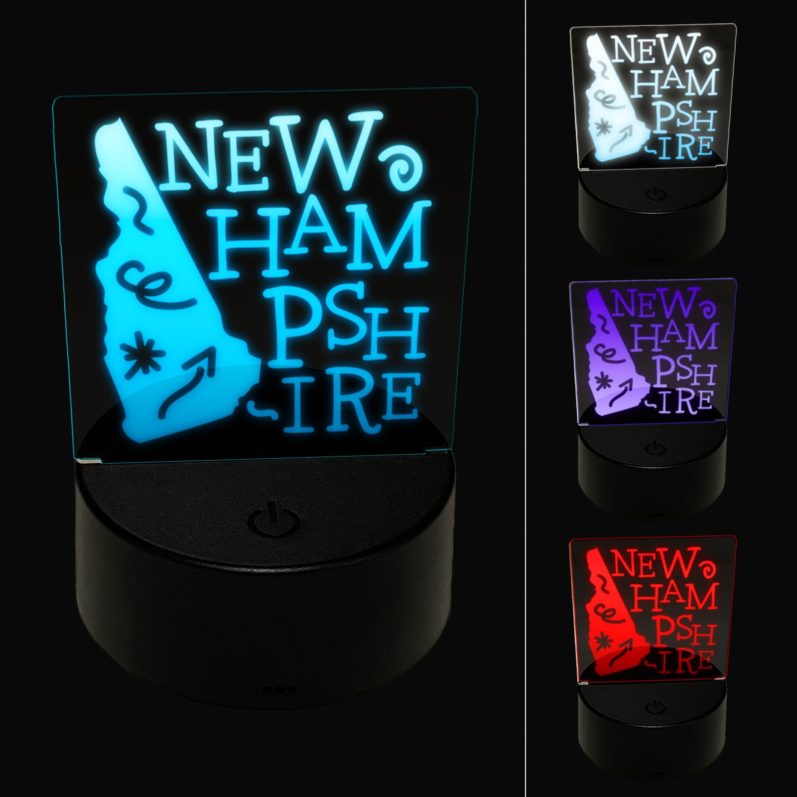New Hampshire State with Text Swirls LED Night Light Sign 3D Illusion ...