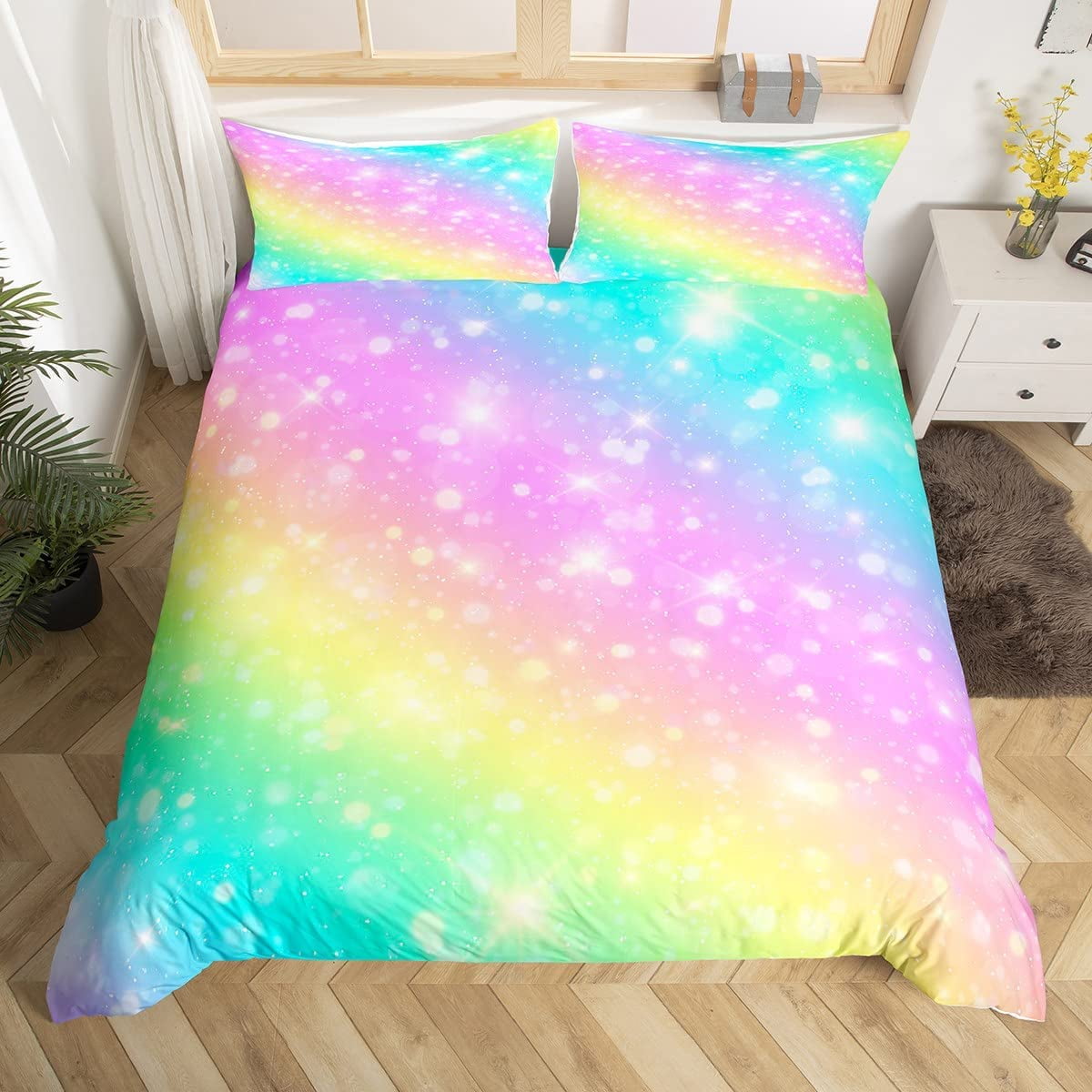 Rainbow Abstract Duvet Cover Set Twin Size Multicolor Gradient Color