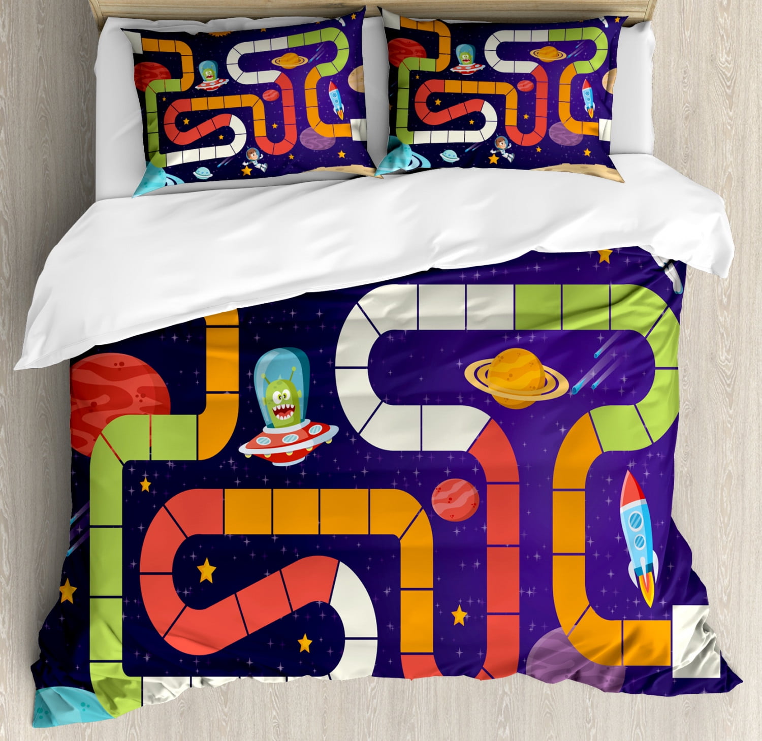 Alien Duvet Cover Set Queen Size, Cartoon Astronaut Children Playing ...