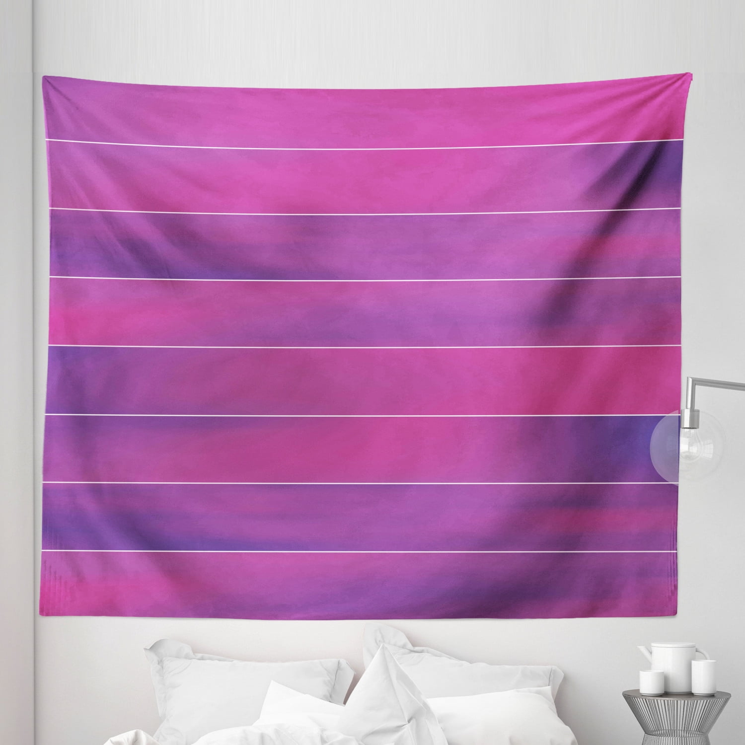 Hot Pink Tapestry, Horizontal Color Bands Stripes with Fluorescent ...