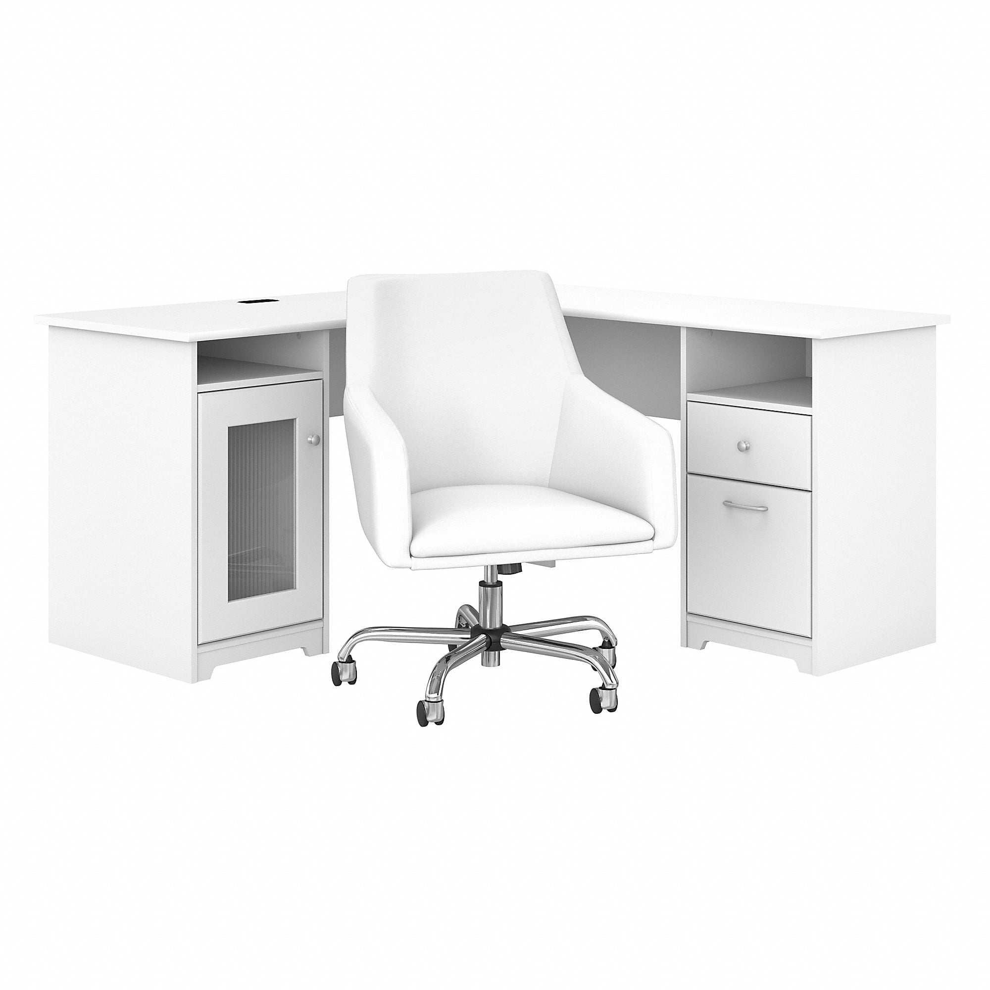 Cabot 60W L Desk with Mid Back Leather Box Chair, includes File and Box ...