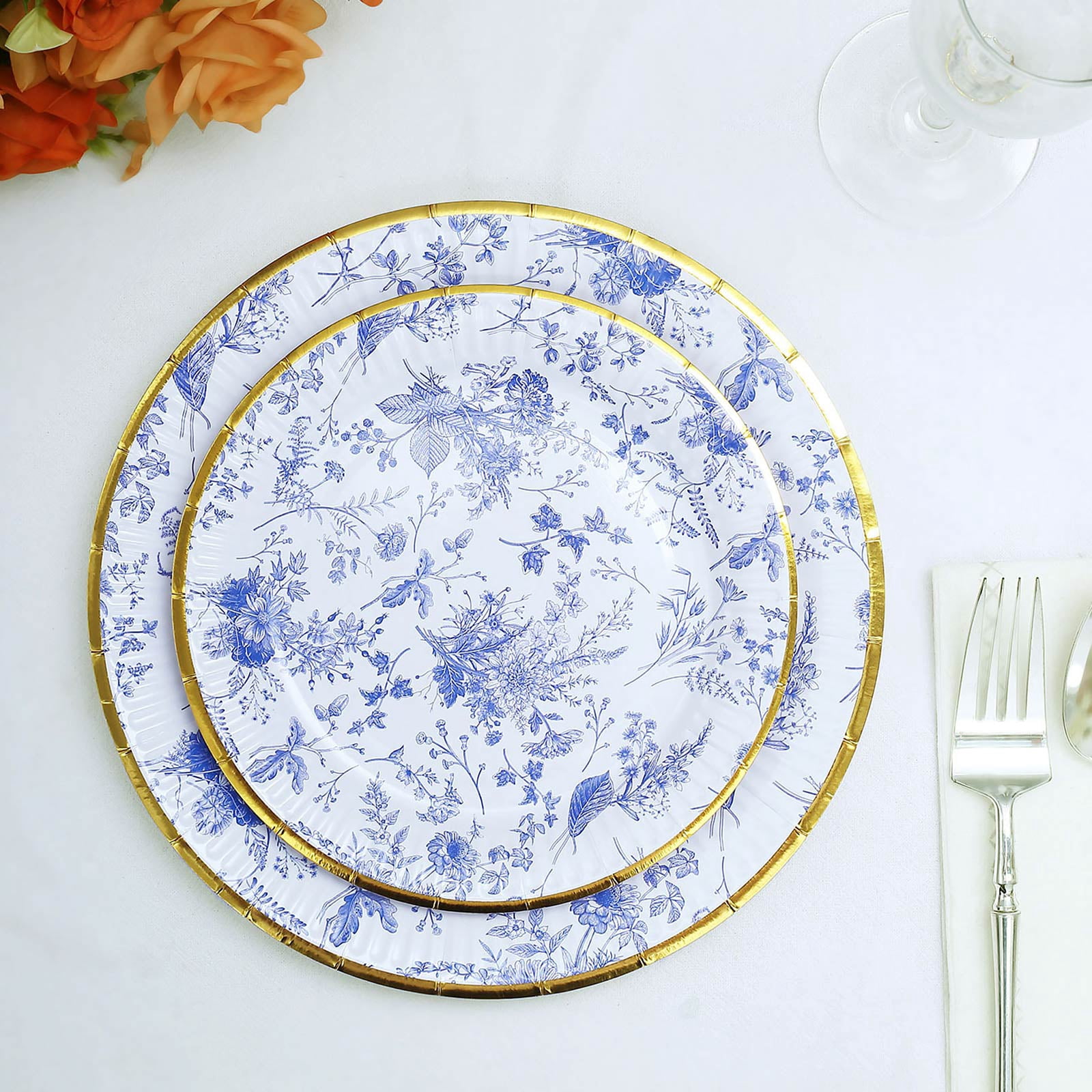 Efavormart 25 Pack | 7" Blue Chinoiserie Floral Paper Dessert Plates ...
