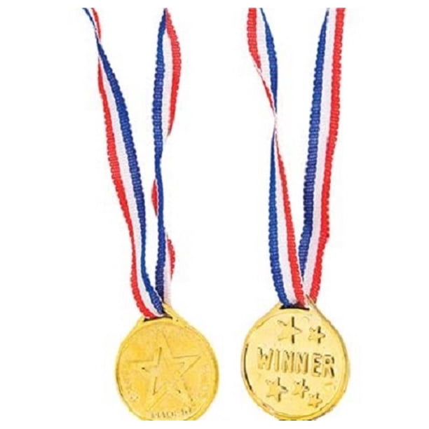 Lot of 24 Plastic Gold Winner Medals Award Ribbons Party Favors ...