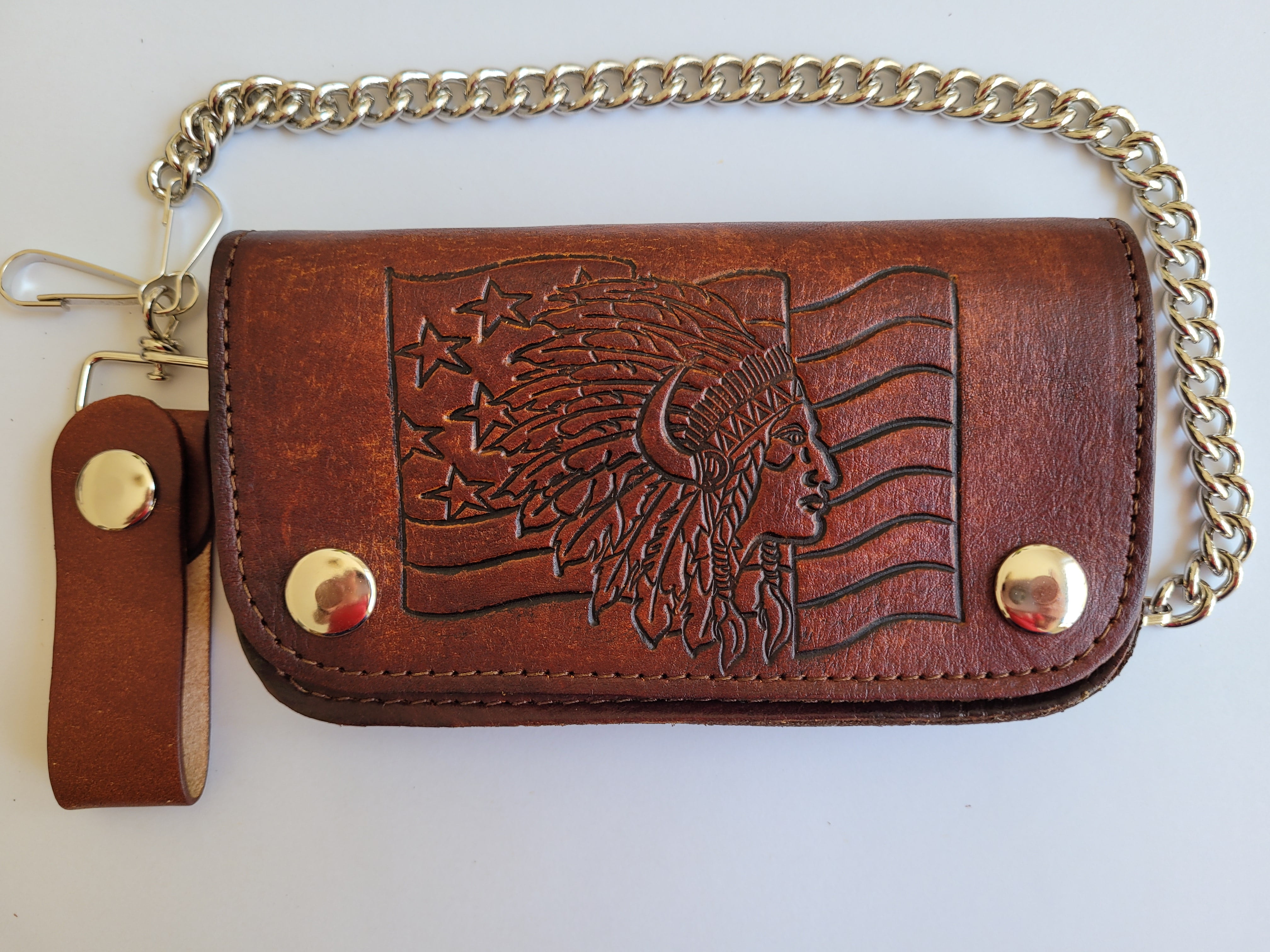 Rustic Genuine Leather Biker Wallet With Chain Bi-Fold Trucker Wallet ...