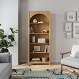 Prepac Ark 78" Tall 5-Tier Arched Bookcase in Natural Oak, Modern ...