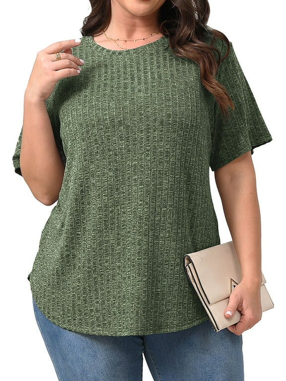 Fantaslook Plus Size Blouses for Women Pleated Button Short Sleeve ...