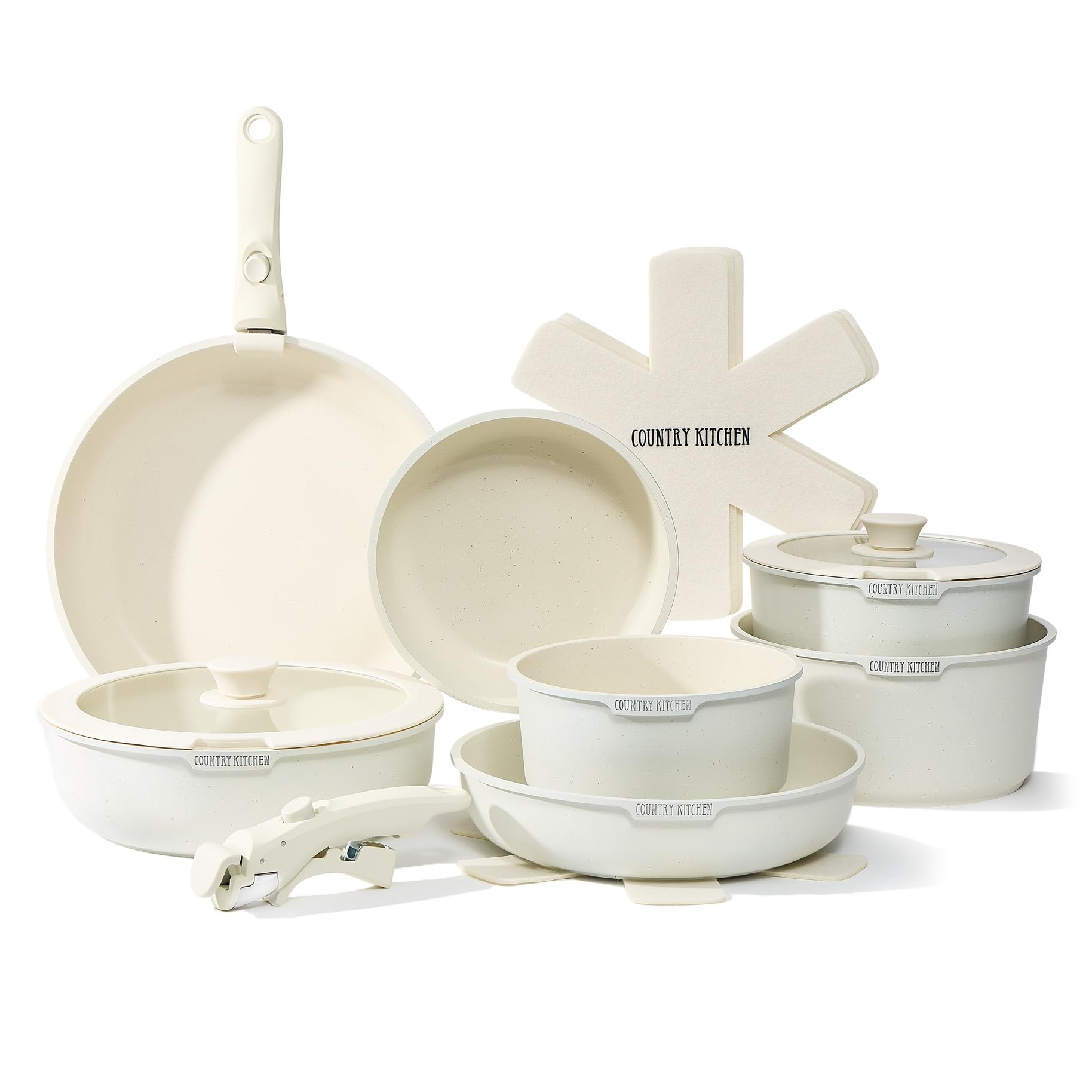 Country Kitchen Cookware Set with Removable Handle, Oven & RV Safe Pots ...