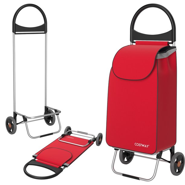 Costway Folding Shopping Cart Grocery Utility Cart Hand Truck with ...