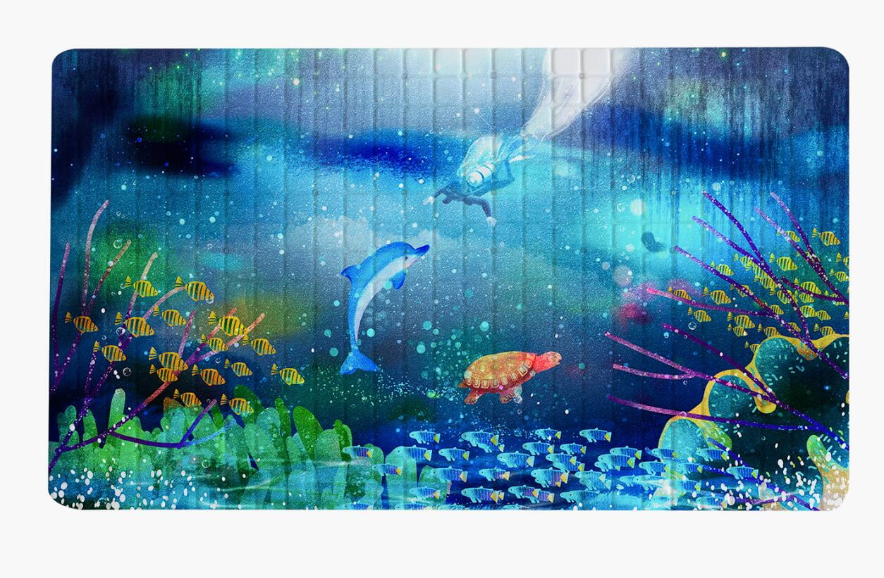 Bath Tub Shower Mat Non-Slip Sea world diving Bathtub Mats with Suction ...