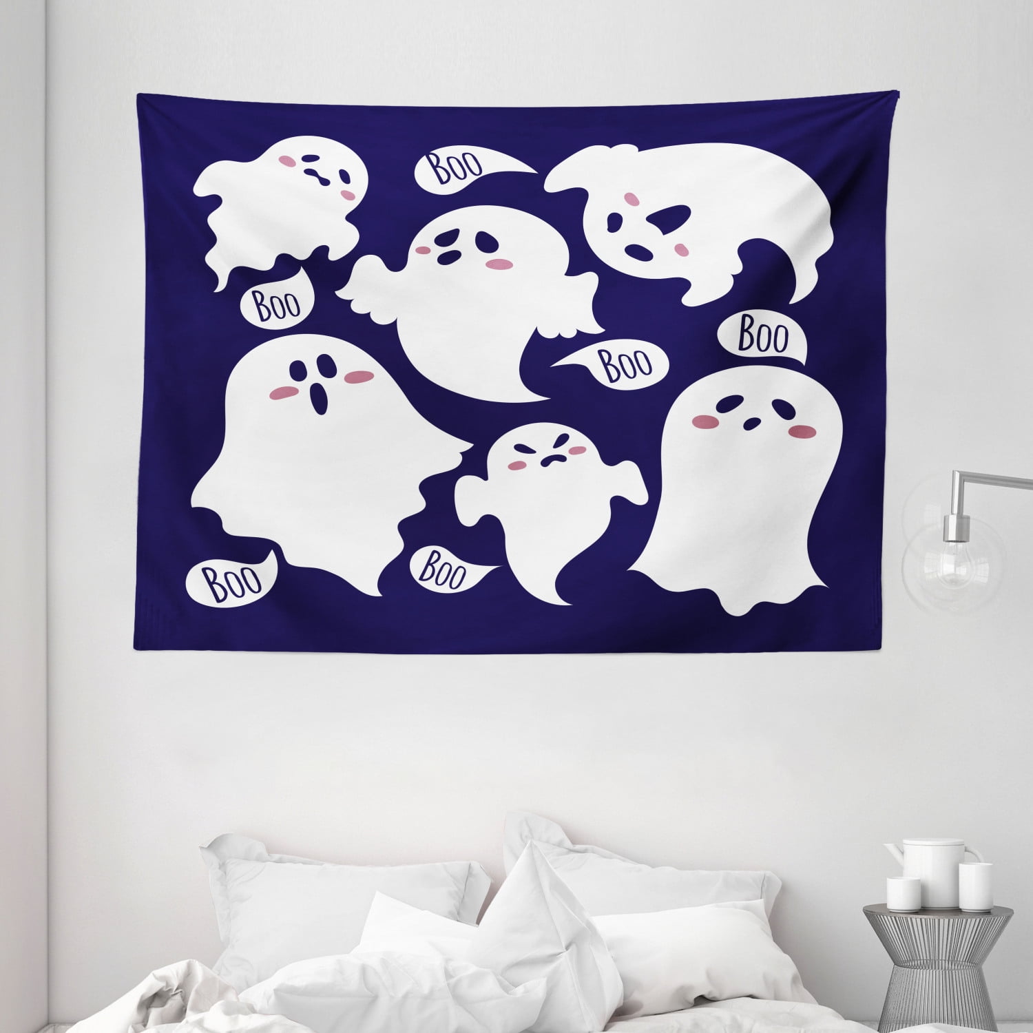 Ghost Tapestry, Scary Ghost Characters Drawn in Cartoon Style with Boo ...