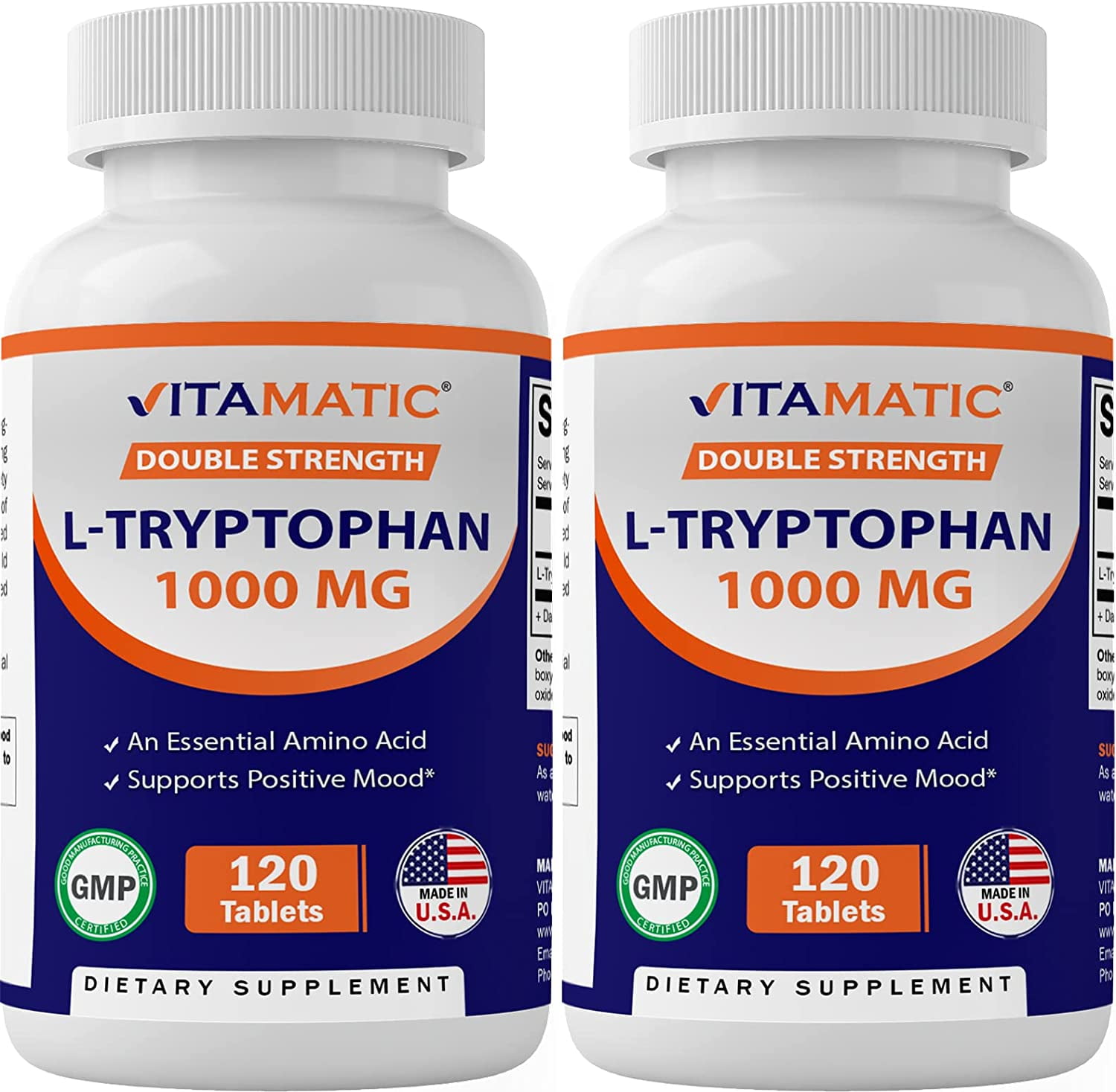 Vitamatic L-Tryptophan 1000mg 120 Tablets (120 Tablets (Pack of 1)) (2 ...