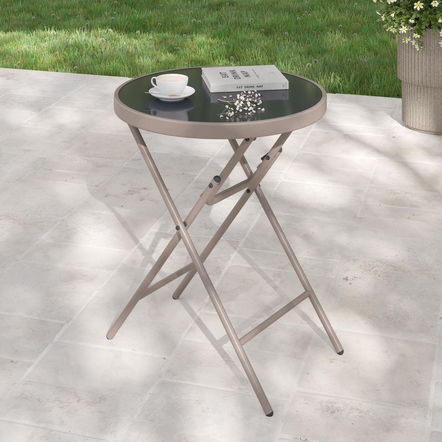 Mainstays Patio Folding Glass Table - Black, Heavy-duty steel frame ...