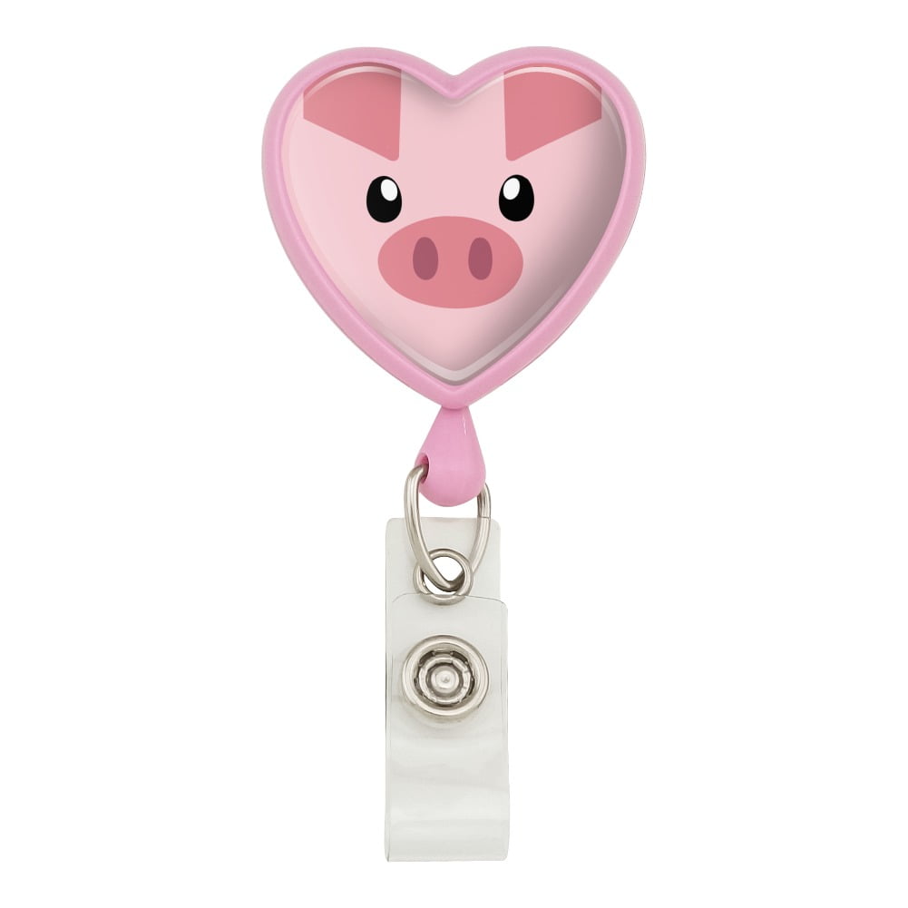 Pig Face Farm Animal Heart Lanyard Retractable Reel Badge ID Card ...