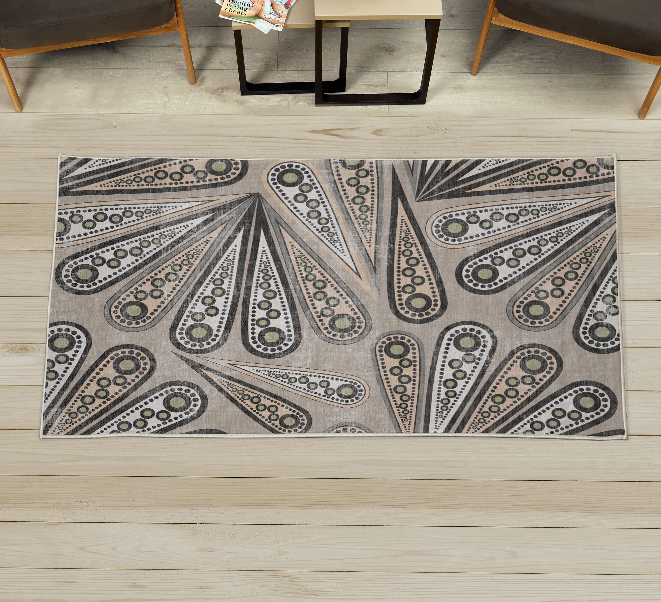 Abstract Decorative Rug, Contemporary Shapes Polka Dots Geometric Curvy ...
