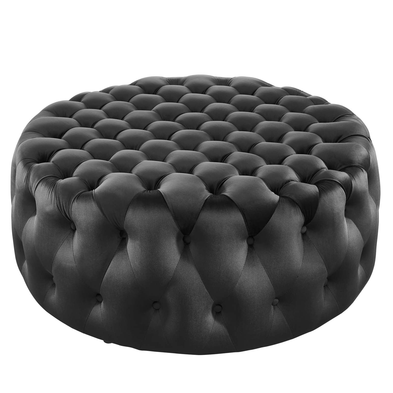 Round Ottoman Accent Tufted Chair , Black, Velvet, Modern Contemporary ...