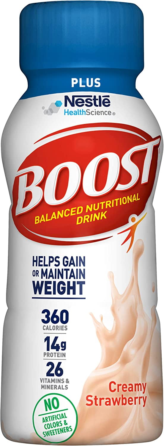 BOOST Plus Nutritional Drink, Creamy Strawberry, 8 Fl Oz (Pack of 24 ...