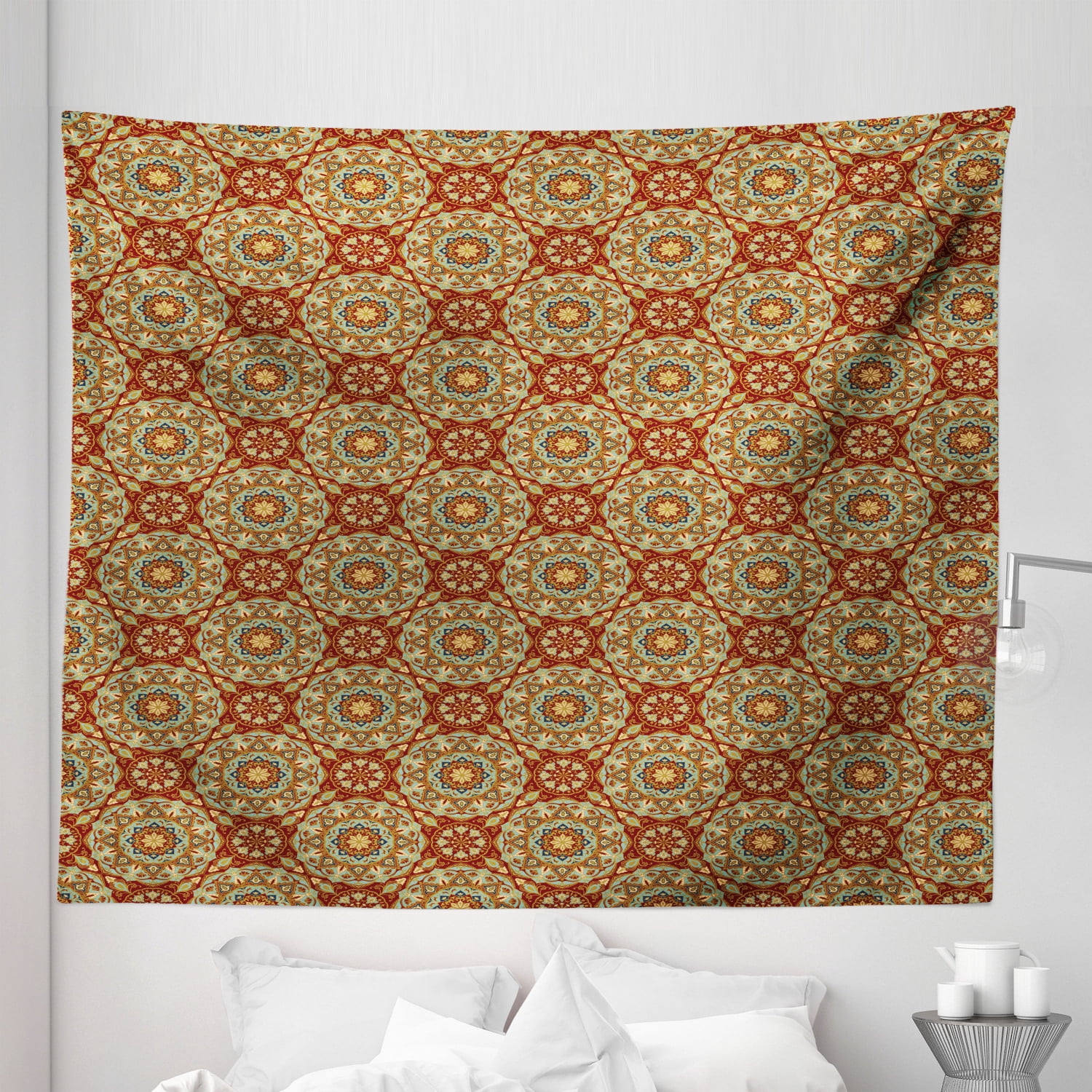 Mandala Tapestry, Abstract Flora Pattern Medieval Mosaic Tile Design ...