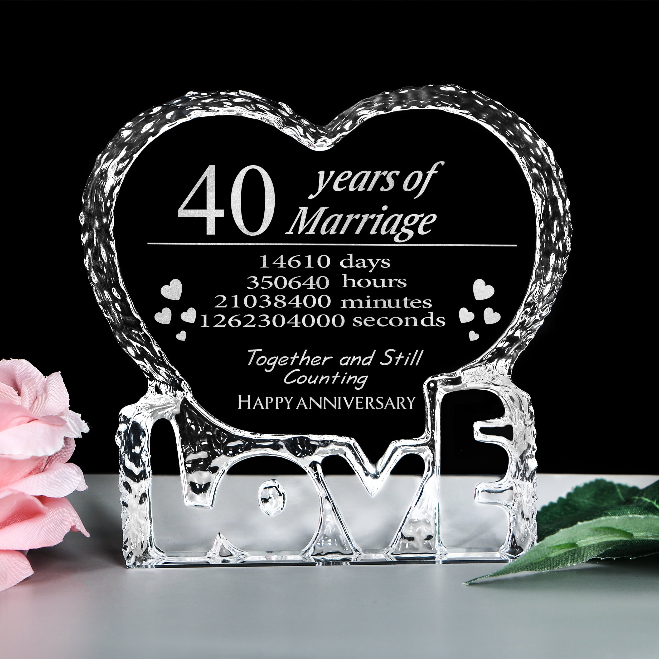 Customized Engraved heart-shaped Crystal ,40 Year 40th Anniversary ...