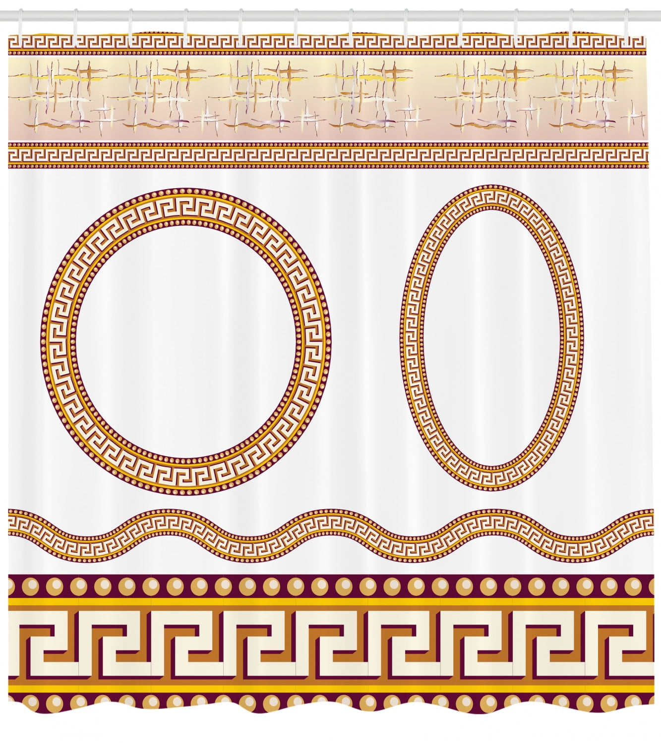 Greek Key Shower Curtain, Ancient Fret Pattern in Oval and Circle ...
