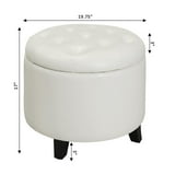 Convenience Concepts Unique Small Round Storage Ottoman, Soft Ivory ...