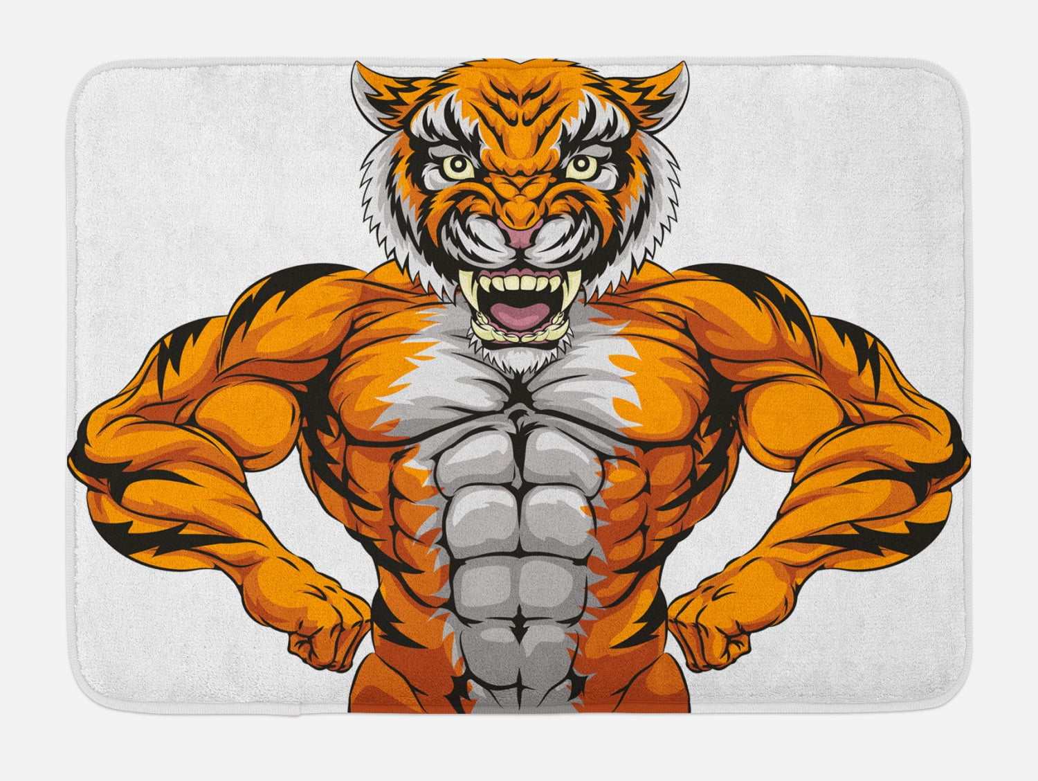 Animal Bath Mat, Wildlife Safari African Animal Bodybuilder Tiger ...