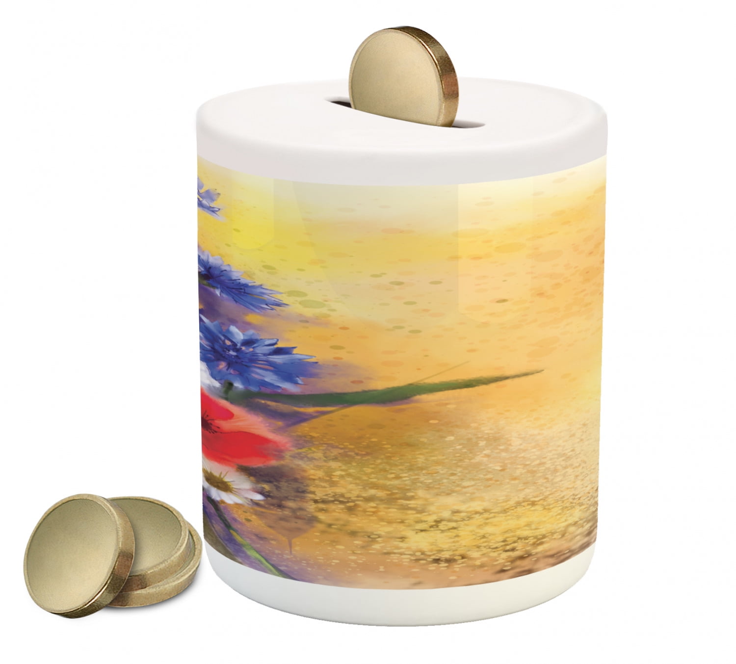 Flower Piggy Bank, Poppy Flowers Cornflower Pastel Chamomile Petal Art ...