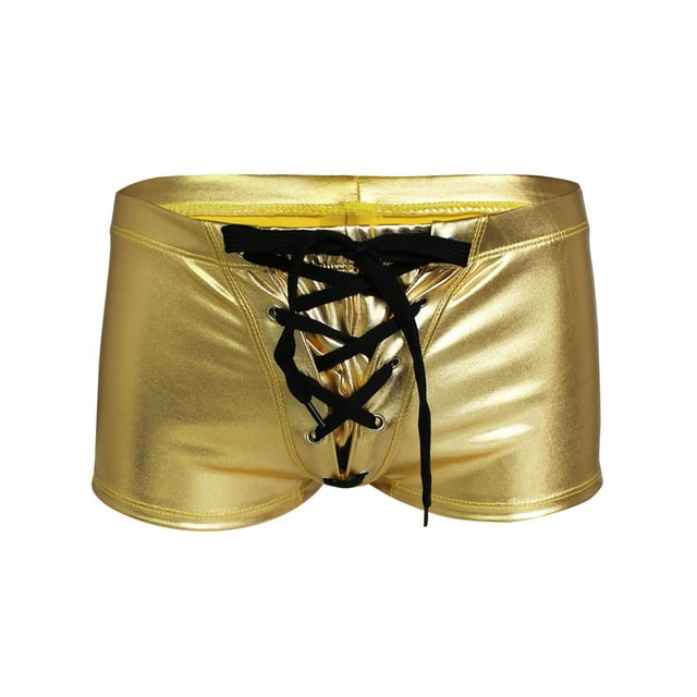 YiZYiF Mens Metallic Boxers Underwear Shiny Patent Leather Drawstring ...