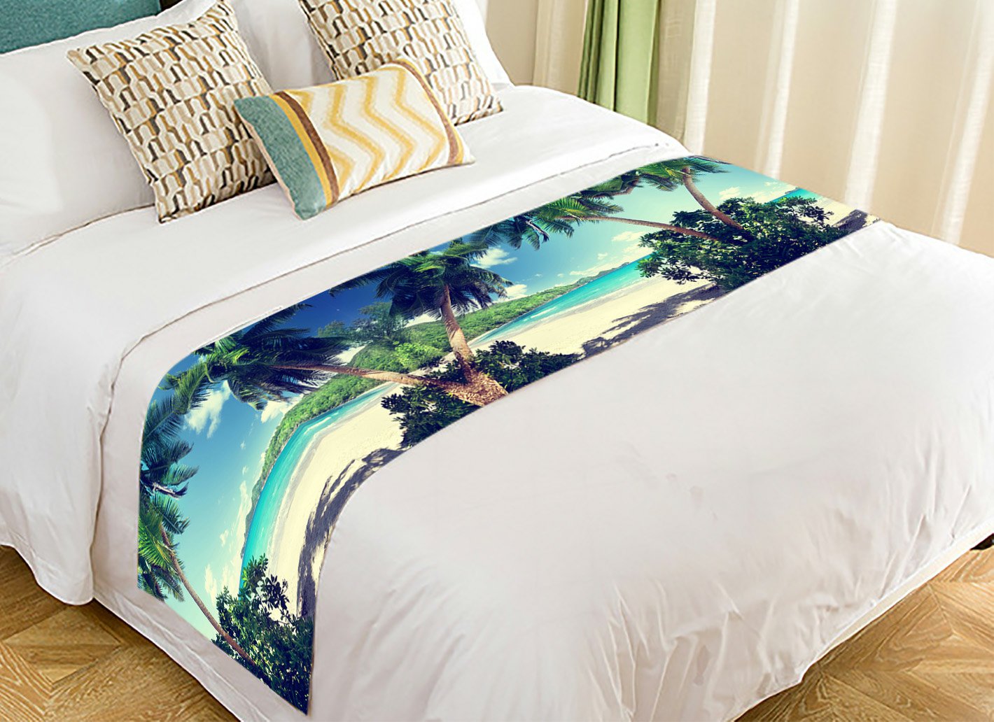 GCKG Tropical Palm Trees Bed Runner, Beach Takamaka Mahe island ...