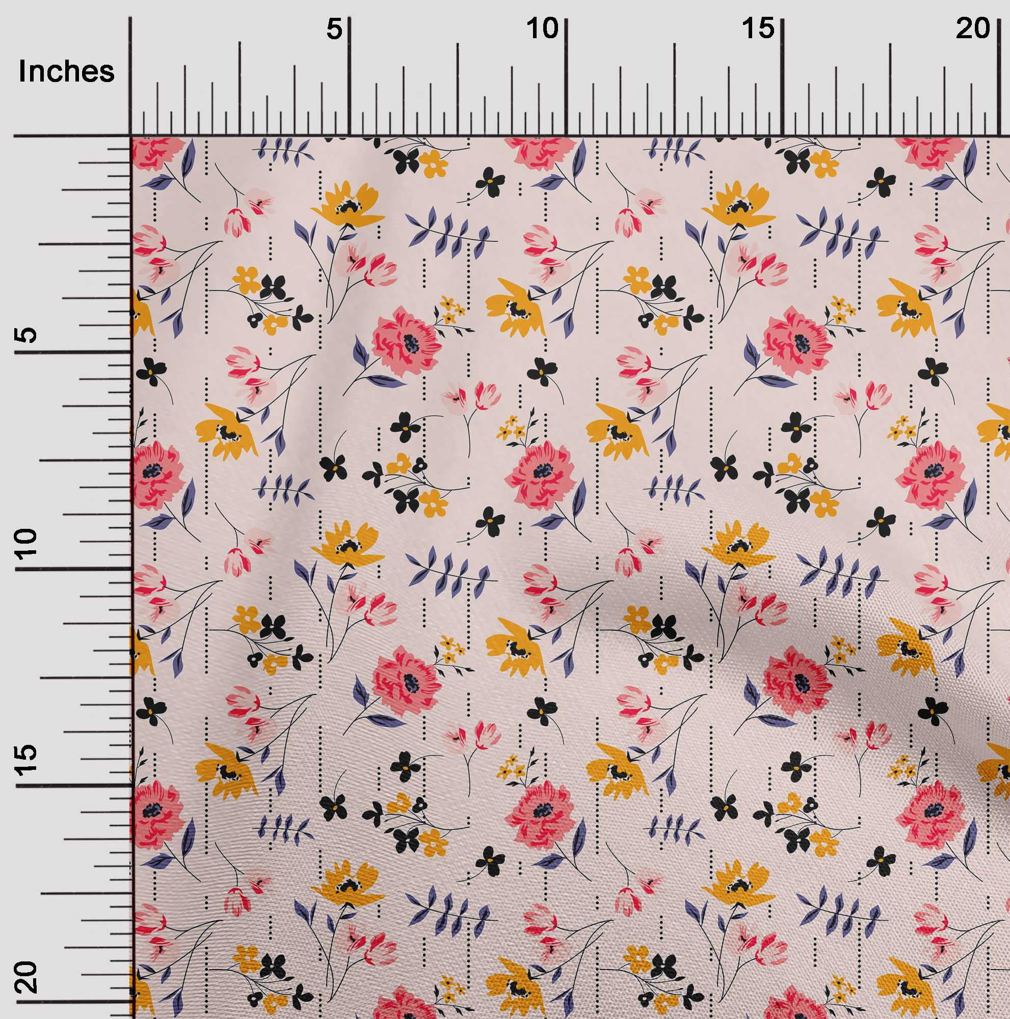 oneOone Silk Tabby Light Pink Salmon Fabric Leaves & Flowers Floral ...