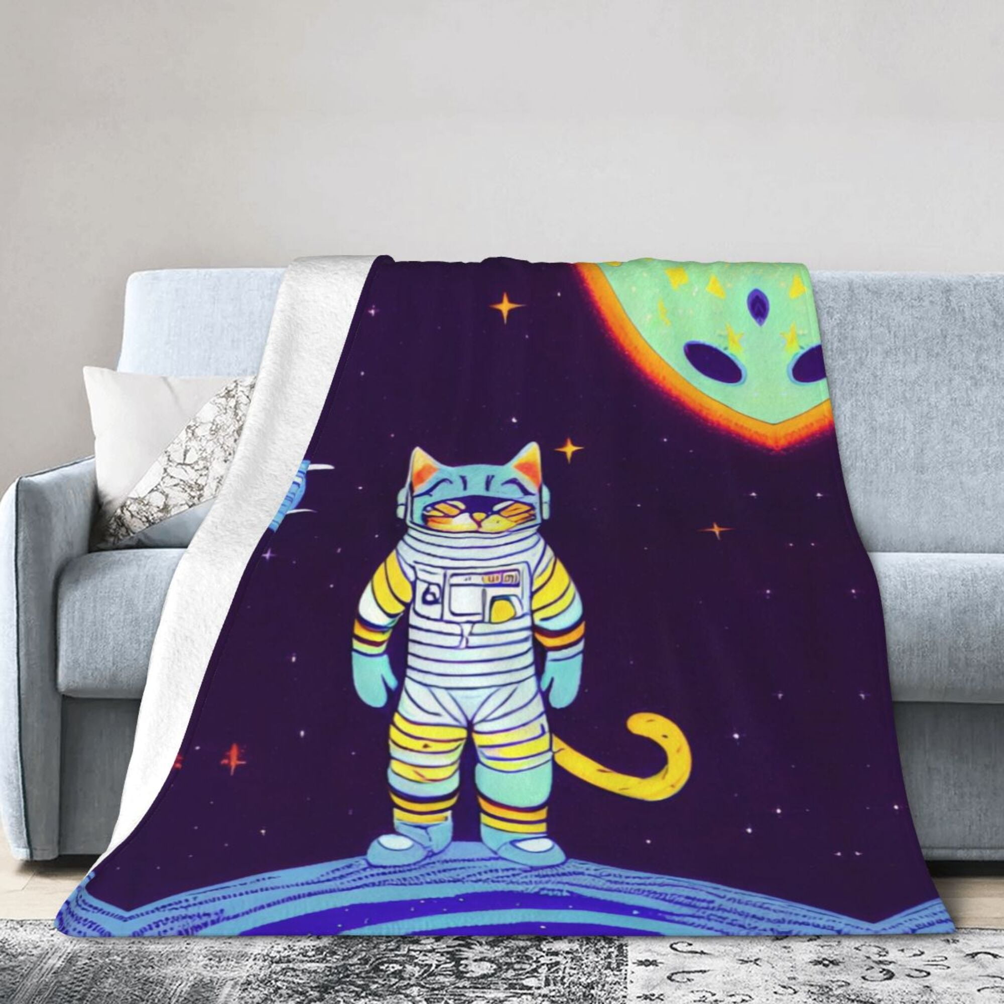 ZICANCN Cat Astronaut Space Anti-Pilling Flannel Bed Throw Blankets ...