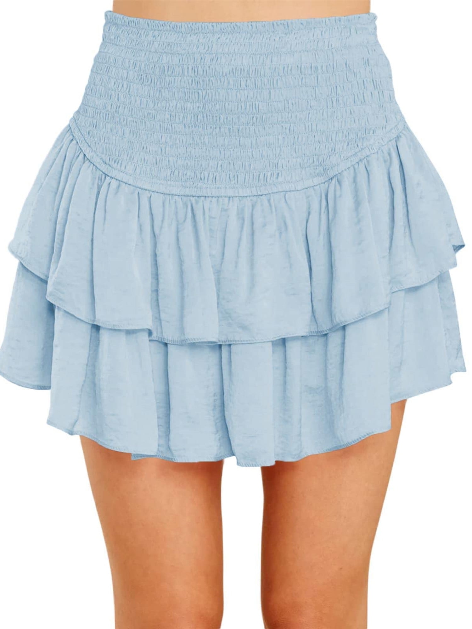 Delou Women Smocked Ruffle Mini Skirts Summer High Waisted Tiered Short ... Delou Women Smocked Ruffle Mini Skirts Summer High Waisted Tiered Short ...